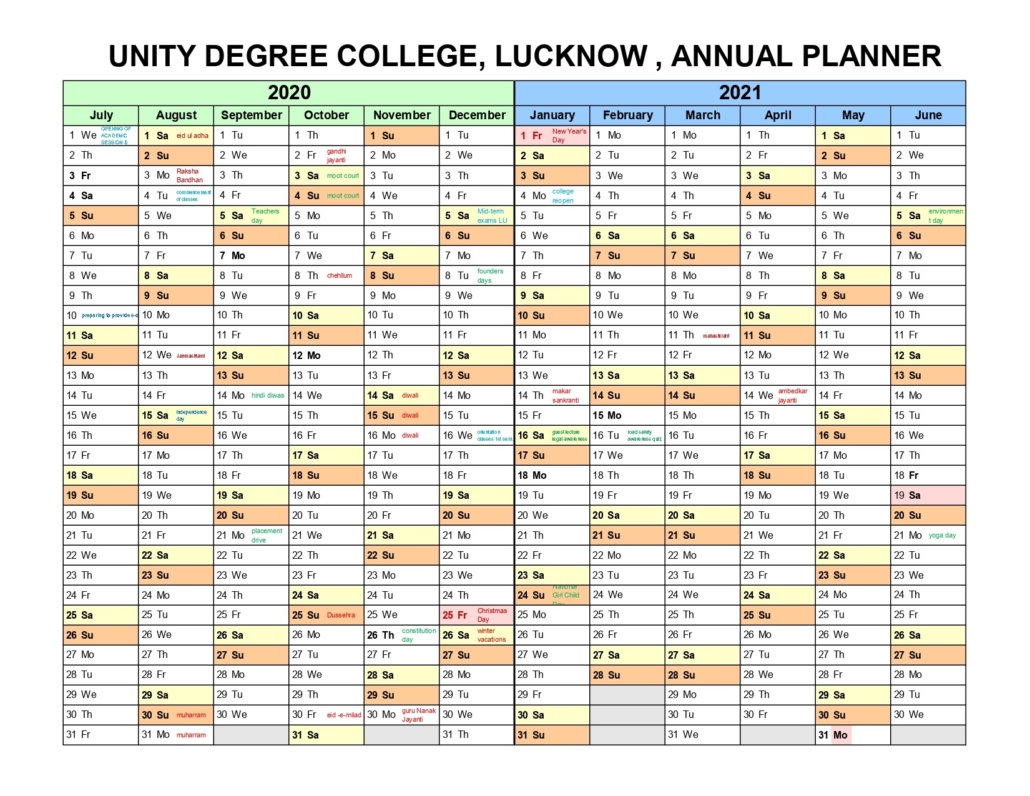 Academic Calendar 2020-21 - Unity PG College